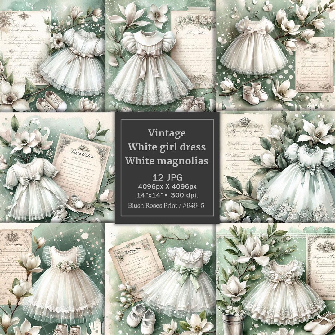 Girl First Communion Digital Paper Pack, Girl Baptism Floral Paper ...