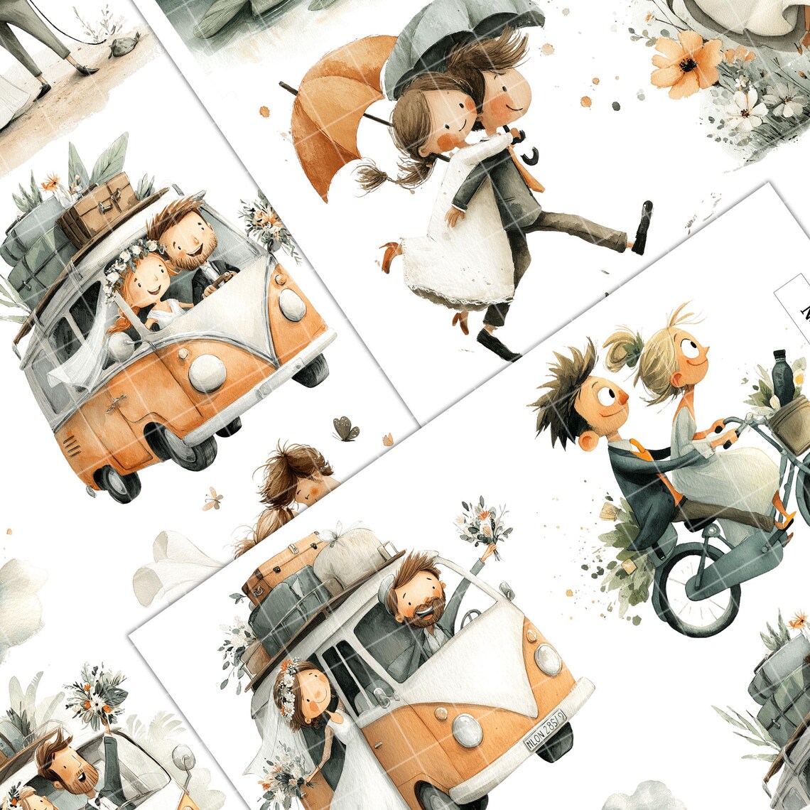 Funny Wedding Clipart Fussy Cuts: Cartoon Newlyweds (digital Download ...