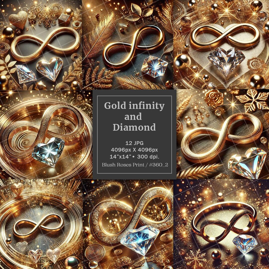 3D Gold Infinity Symbol With Heart Shaped Diamond Digital Paper Pad, HIGH QUALITY Printable ...