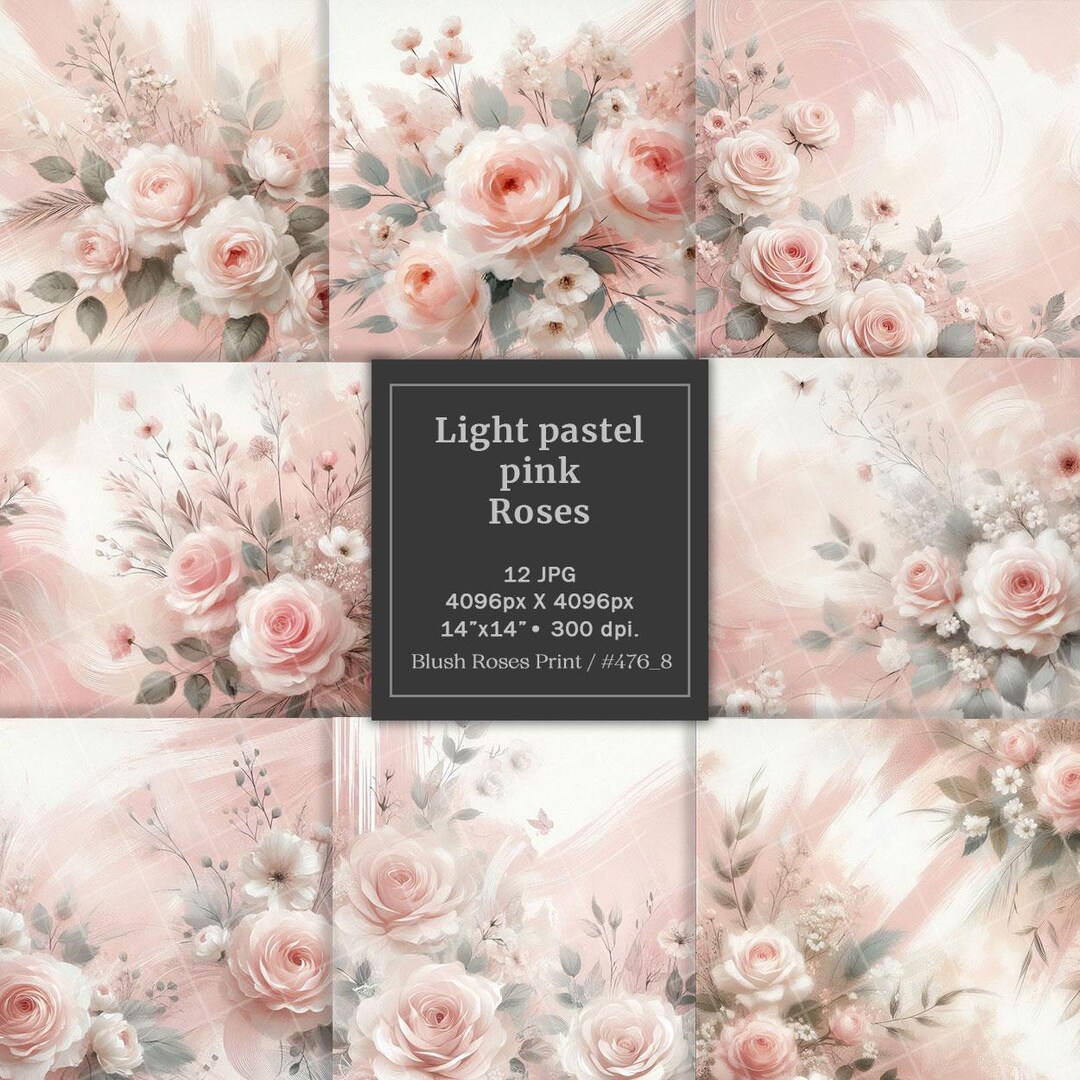 Watercolor Soft Pastel Pink Roses Ephemera Digital Paper, HIGH QUALITY ...
