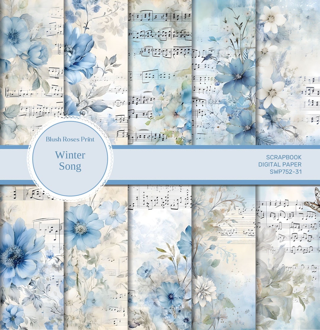 Shabby Chic Blue Floral Paper Pad Print and Ship, Vintage Papers for ...