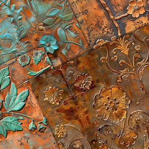 12 Inches Rust Metal and Flowers Printed Paper Pad Old Rusty Metal ...