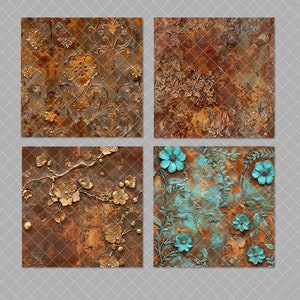 12 Inches Rust Metal and Flowers Printed Paper Pad Old Rusty Metal ...