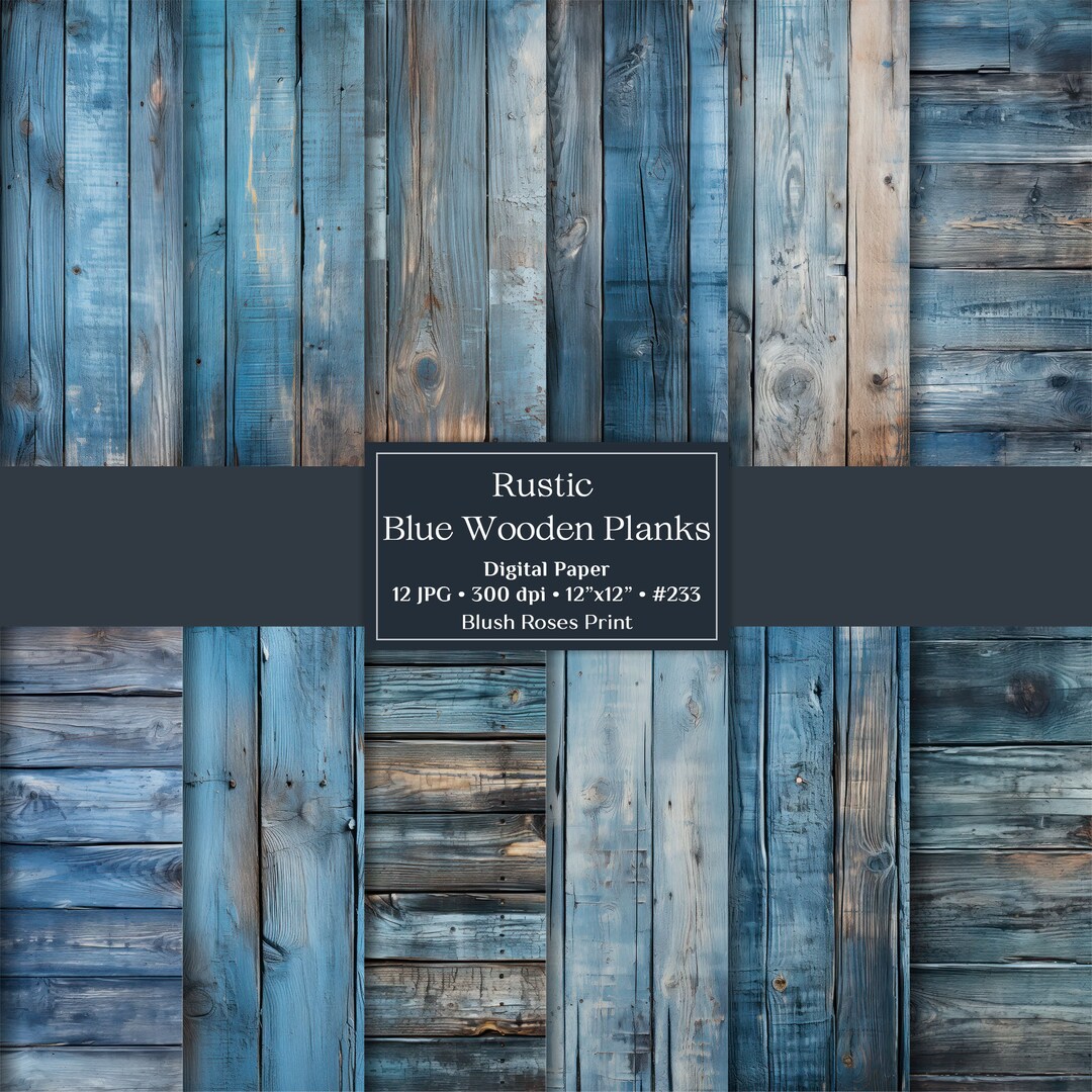 Rustic Blue Wooden Planks Printed Paper Pack, Vintage Blue Wooden ...