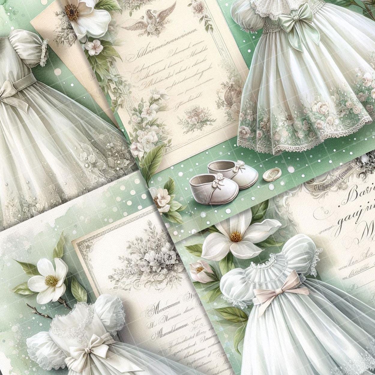 Vintage Girl First Communion Digital Paper Pack, Girl Baptism Floral ...