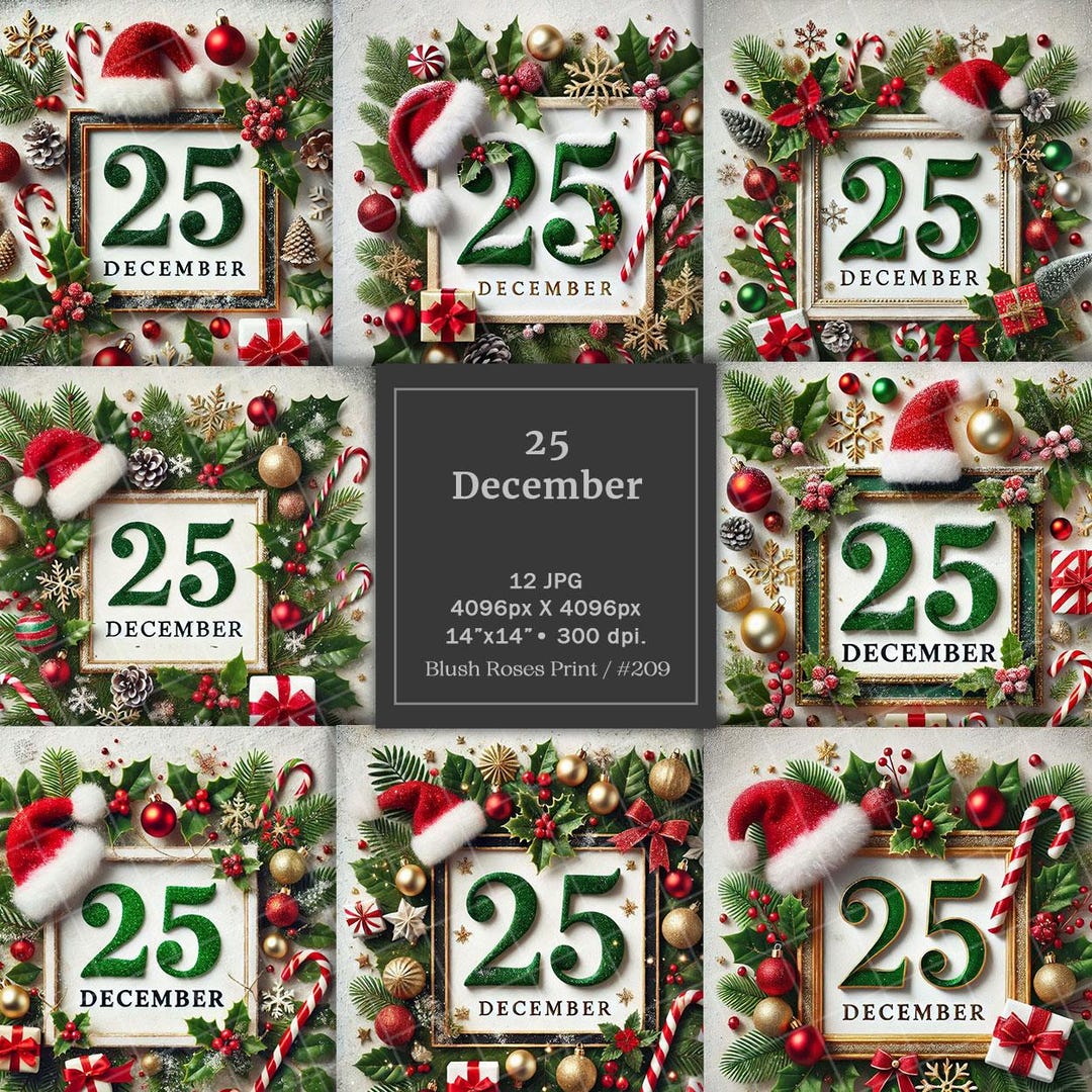 25 December Christmas Frame Digital Paper, Christmas Decoration Frames ...