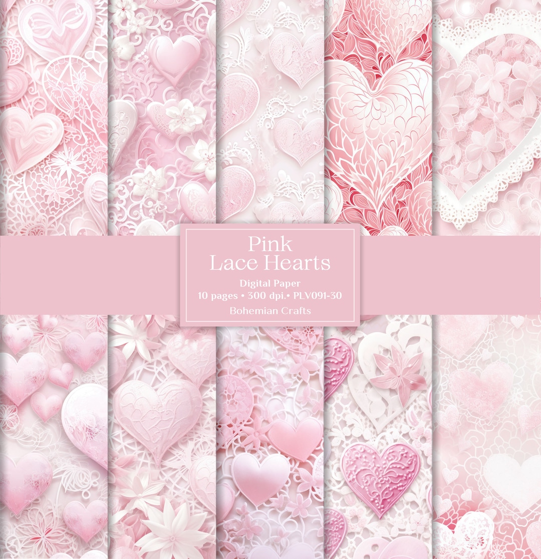 Shabby Chic Lace Hearts Printed Paper Pad, Pink Lace Heart Scrapbook ...