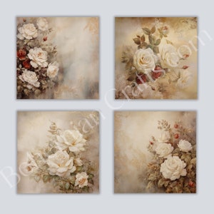 Watercolor White and Burgundy Roses Scrapbook Printed Paper Pad for ...