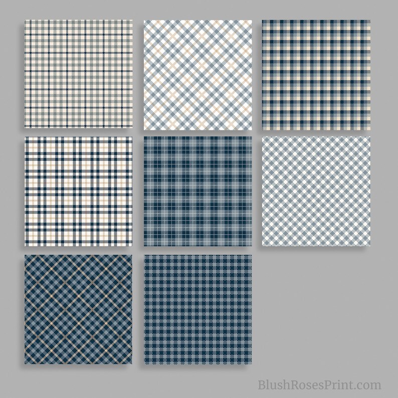 Navy and Ivory Tartan Digital Papers, Navy Blue and Beige Patterns ...