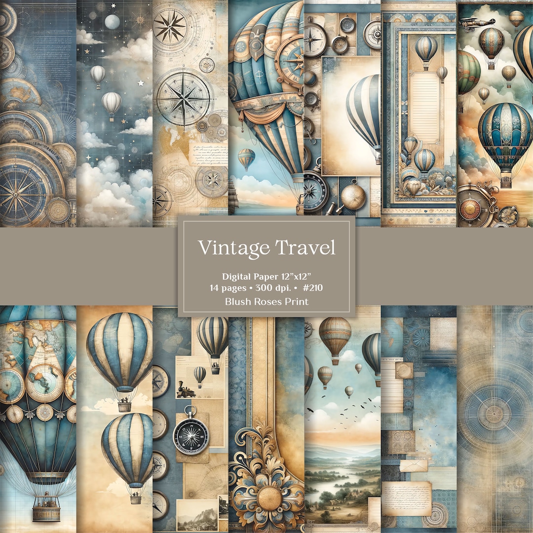 Vintage Travel Digital Paper, Retro Traveling Junk Journal Pages ...