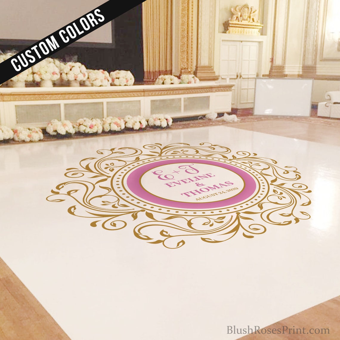 Blush and Gold Wedding Dance Floor Sticker Monogram Dance | Etsy