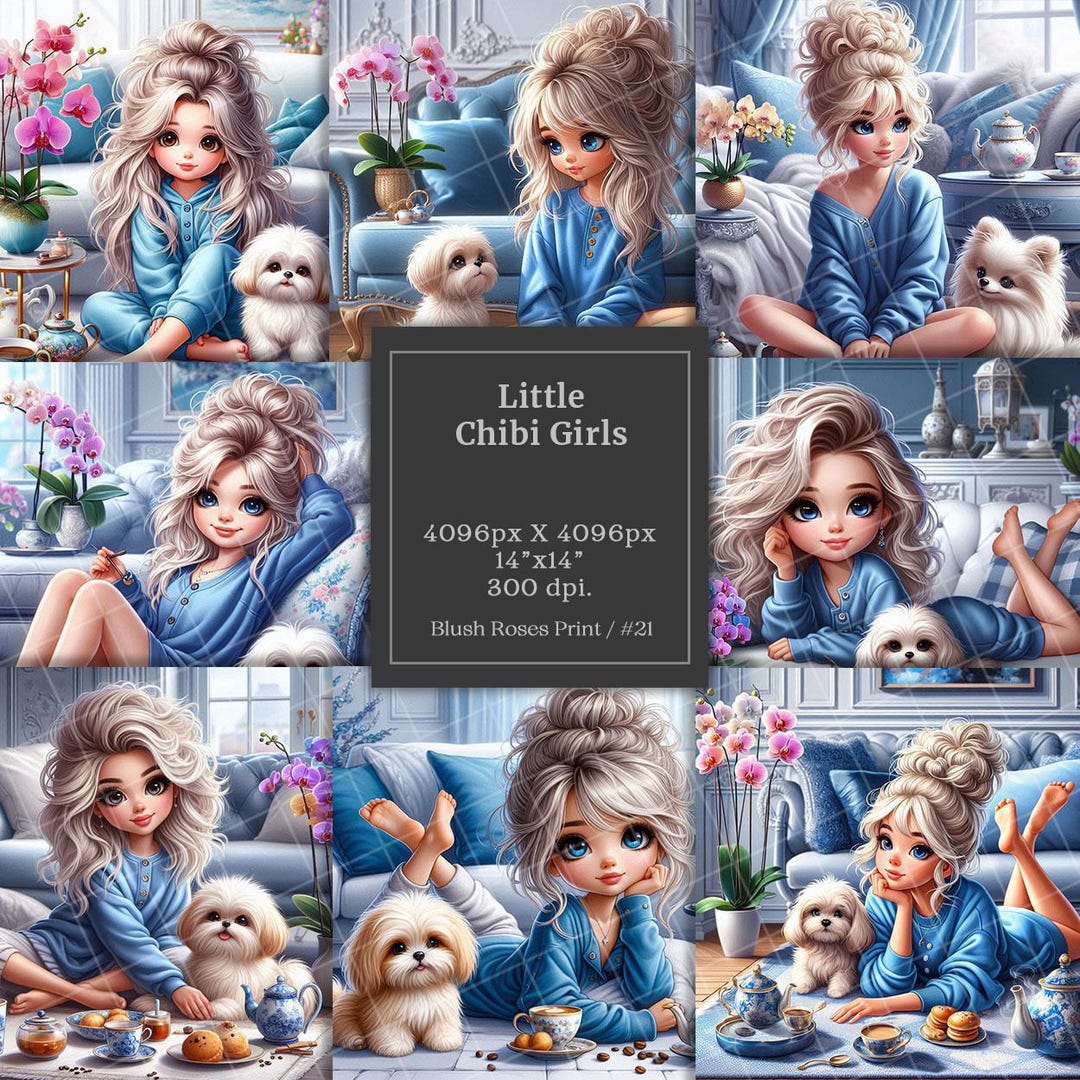 High Quality Little Chibi Girl Digital Paper, Little Girl With Messy ...