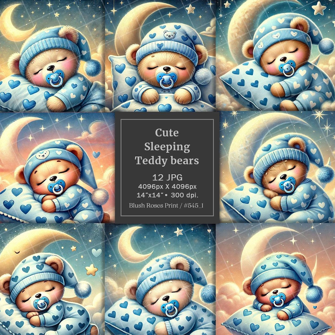 Cute Sleeping Teddy Bears Clipart, Baby Boy Bear Clip Art Bundle, Junk ...