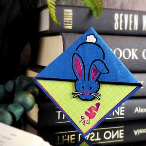 Blue Bunny Paper Corner Bookmark, Reader Gift, Personalized Bookmark ...