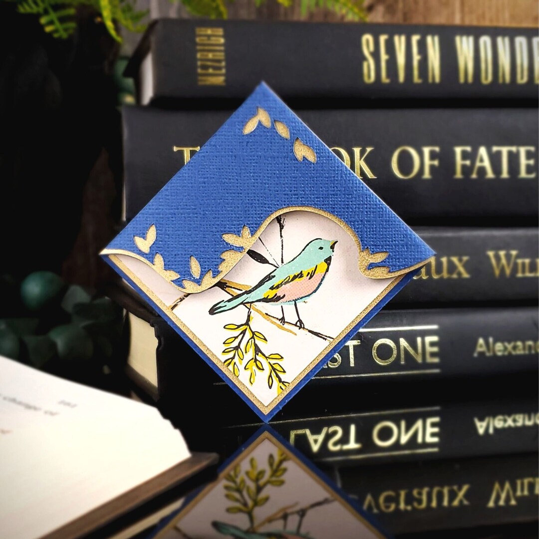 Artsy Birds + Leaves Corner Bookmark, Reader Gift, Book Mark, Custom ...