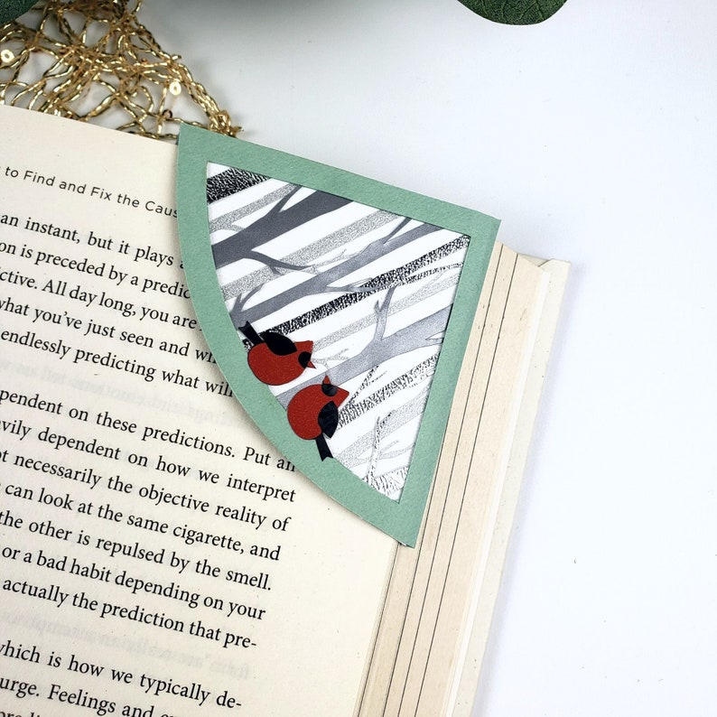Birch Birds Paper Corner Bookmark: Winter Forest, Red Robins - Etsy