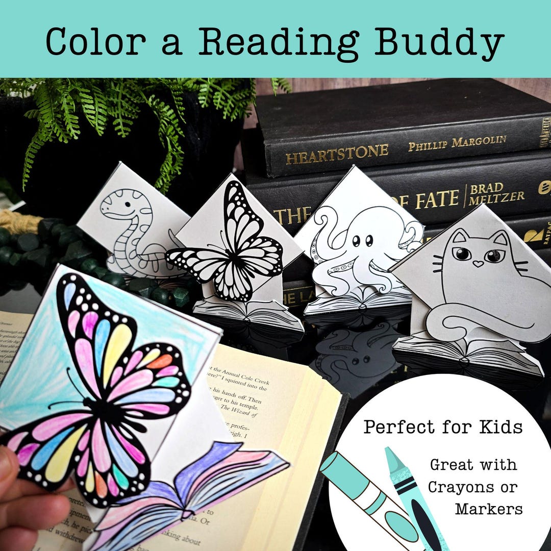Color a Reading Buddy - Kids Bookmarks - Etsy