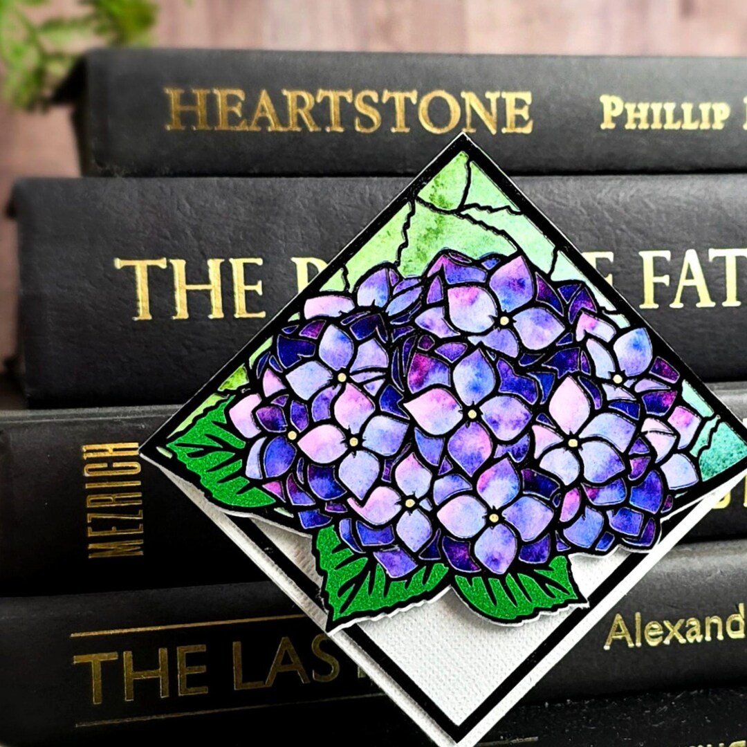 Hydrangea Corner Bookmark, Stained Glass Bookmark, Watercolor Bookmark ...