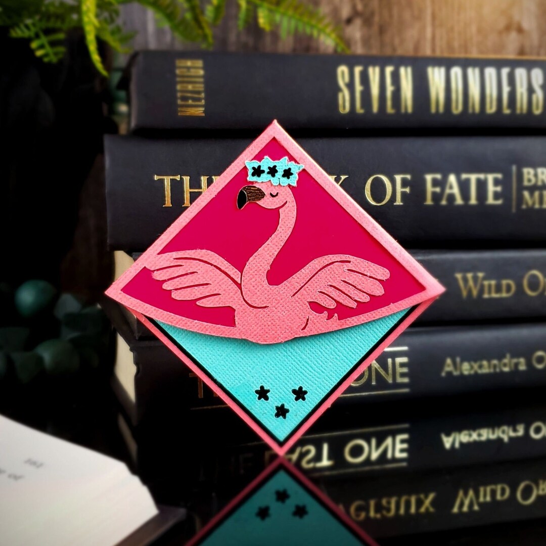 Flamingo Corner Bookmark: Pink Flowers, Reader Gift - Etsy