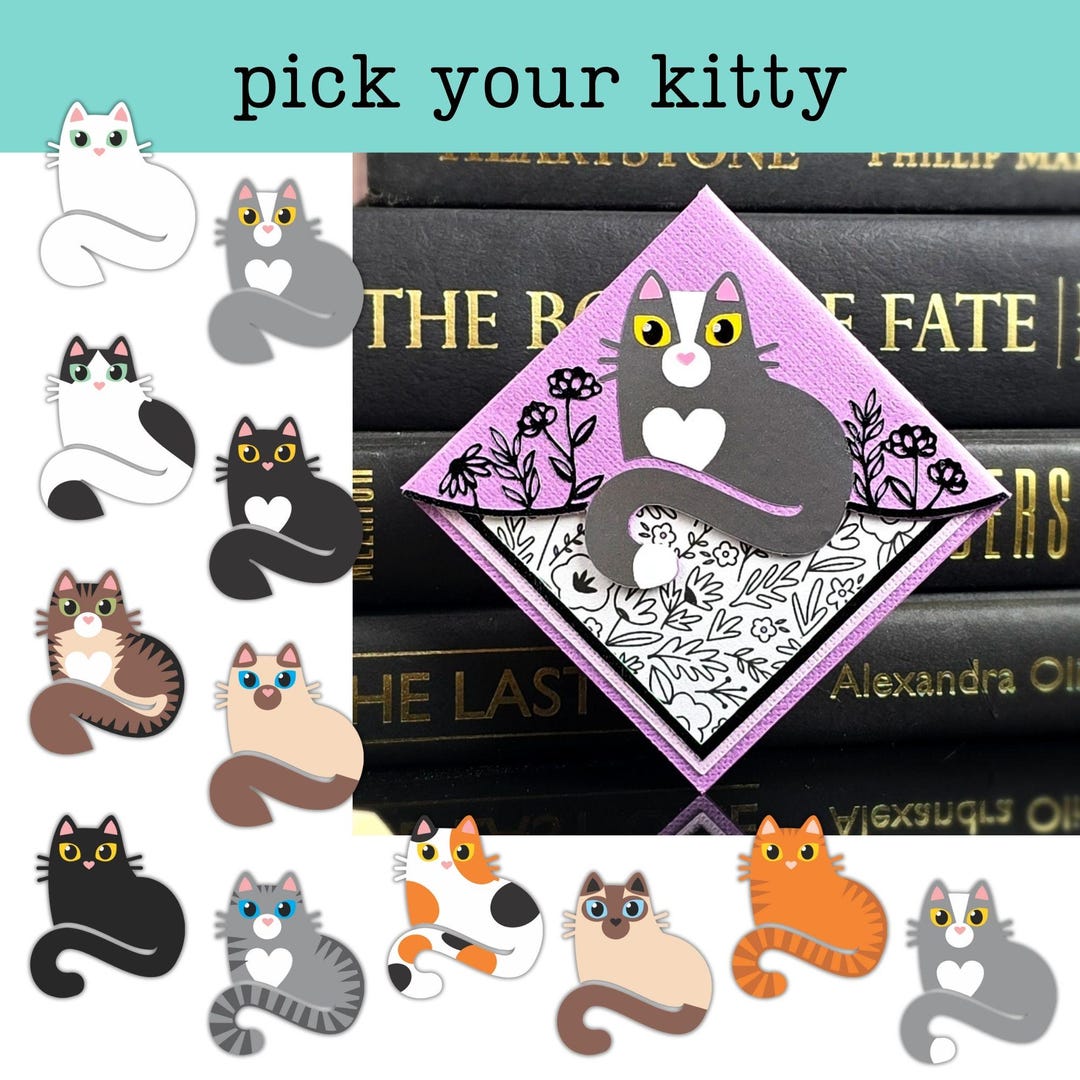 Personalized Cat Corner Bookmark: Purple Kitty Lover Gift - Calico ...