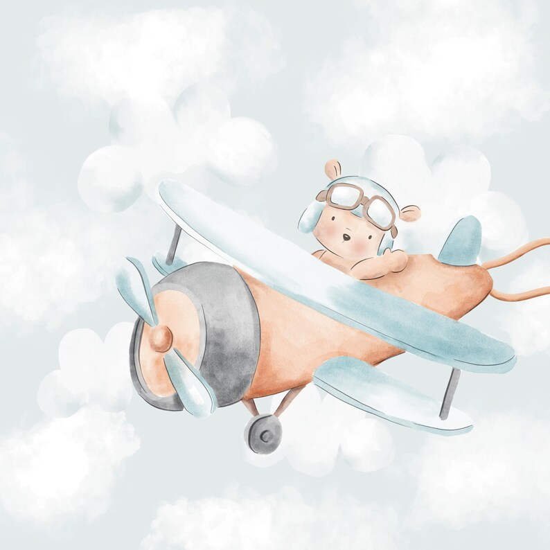 Project Birthday Backdrop - Time Flies - Aviator Bear, Airplane - Etsy