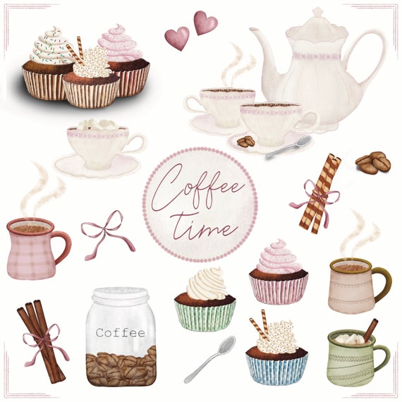 Coffee Time Cupcake Tea Candy Watercolor Cliparts - Etsy