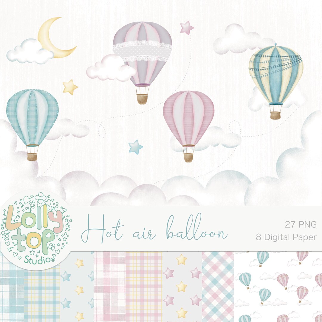 Hot Air Balloon Digital Watercolor Clipart - Etsy