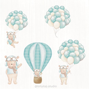 Hot Air Balloon Bear Digital Watercolor Clipart - Etsy