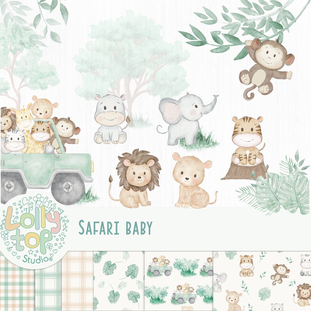 Watercolor Safari Clipart Set: Cute Giraffe, Elephant, Hippo, Lion ...