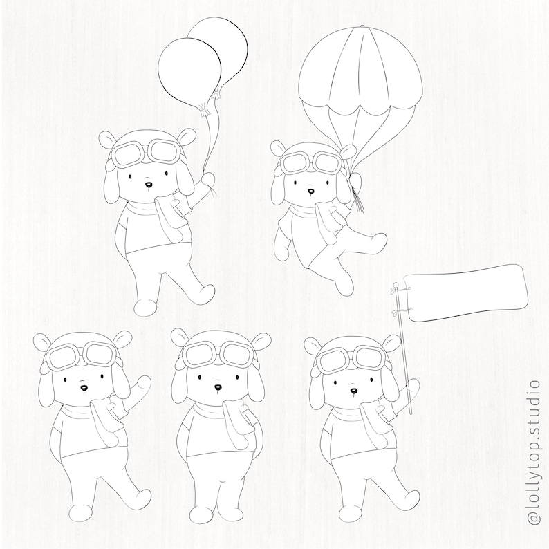 Time Flies - Aviator Bear, Airplane Coloring Pages - Etsy