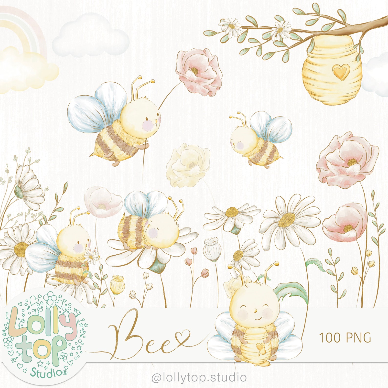 Bee Cute Bee Watercolor Clipart - Etsy