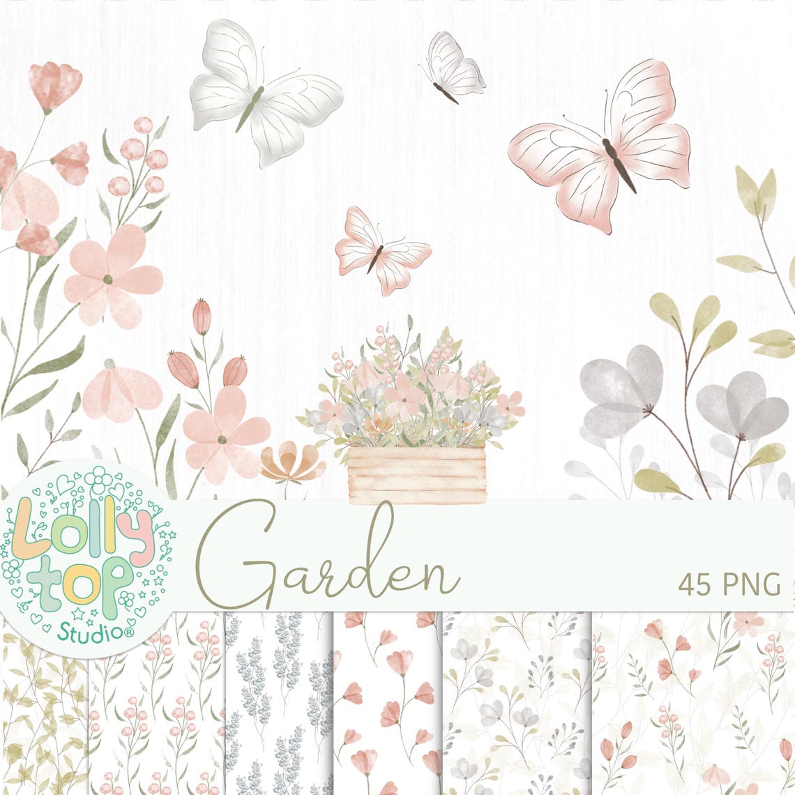 Garden, Flowers, Butterfly Digital Watercolor Clipart's - Etsy