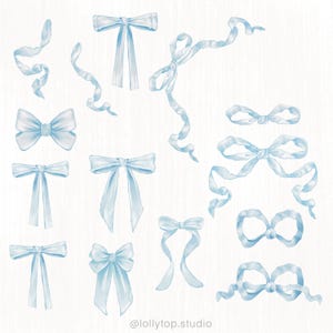Vintage Bow Digital Watercolor Clipart's - Blue - Etsy