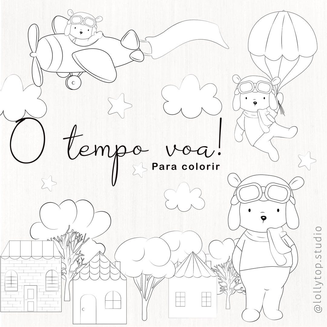 Time Flies - Aviator Bear, Airplane Coloring Pages - Etsy