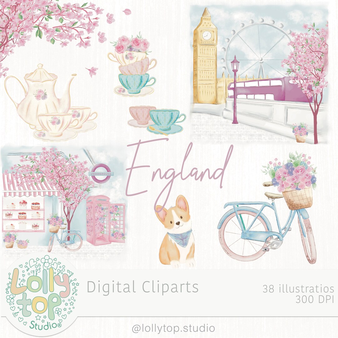 England, London Watercolor Clipart - Etsy