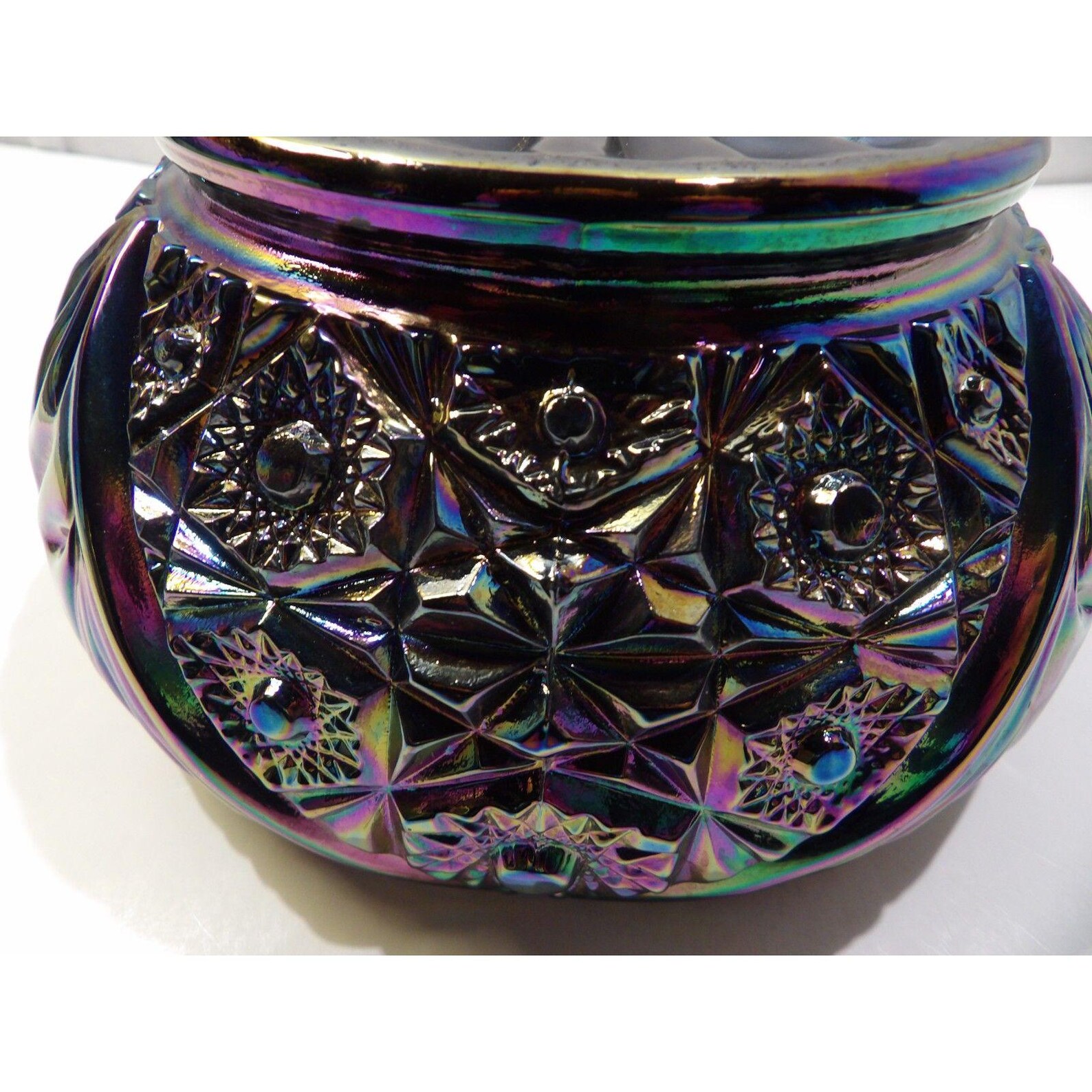 Vintage LE Smith Hobstar Carnival Glass Bowl: Iridescent Decor, 7" - Etsy