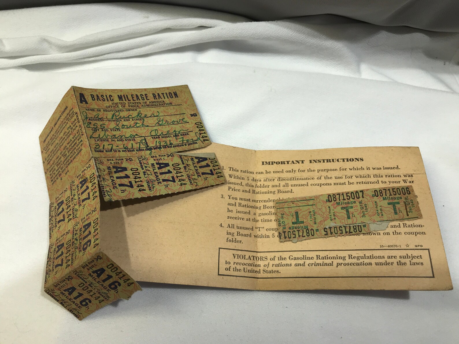 Mileage ration card from 1945 WW2 gas ration card antique | Etsy