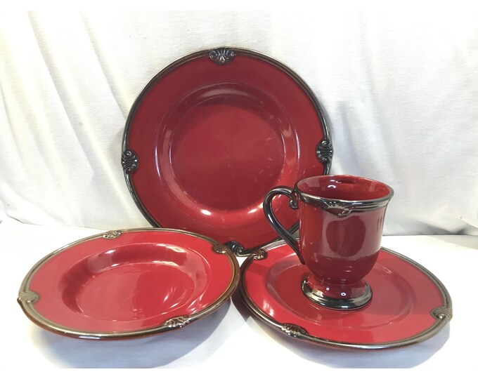 Place Setting Dish Set, Karidesign Embassy Burgundy, Plates Bowl Cup ...