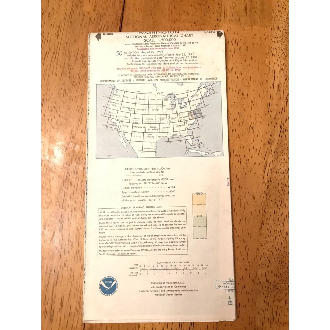 Vintage Aeronautical Sectional Chart, 1991 Washington Pilot Chart Map ...