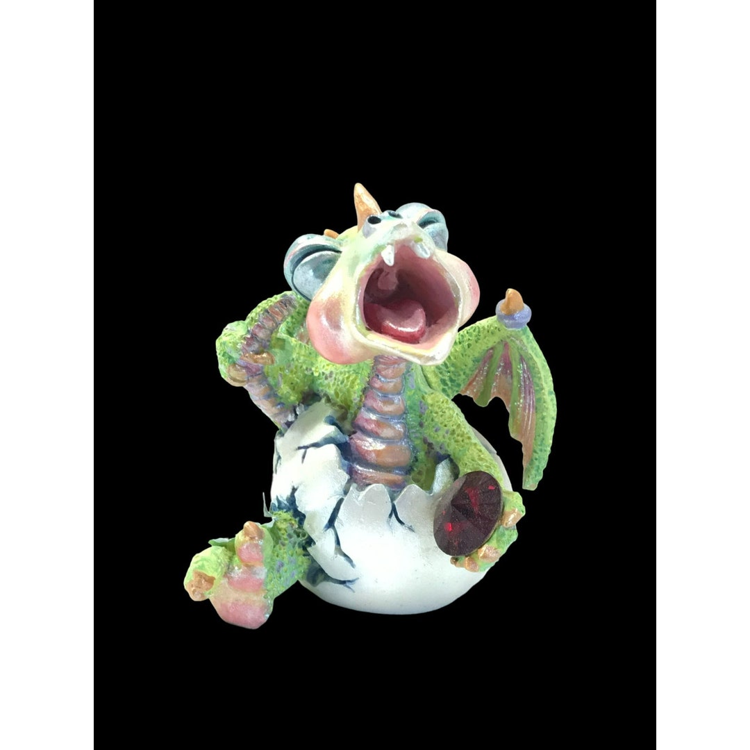 Franklin Mint Mood Dragon, Cranky, Small Upset Dragon With Red Gemstone ...