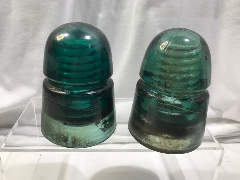 Glass Insulators Heavy Clear Dark Green Glass Vintage Set - Etsy