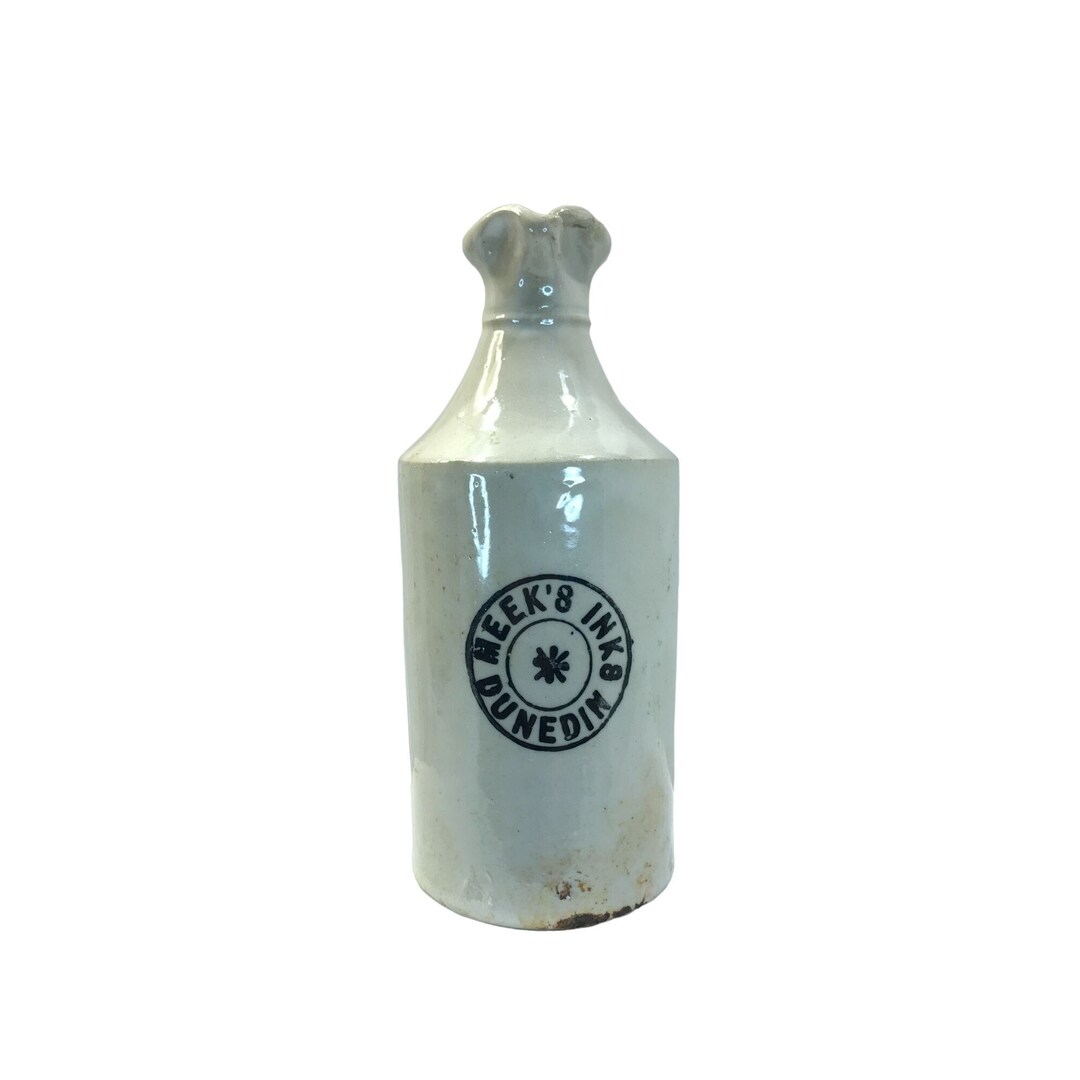 Antique Ink Bottle, Meek's Ink Dunedin, Late 1800s Era Stoneware Jar ...