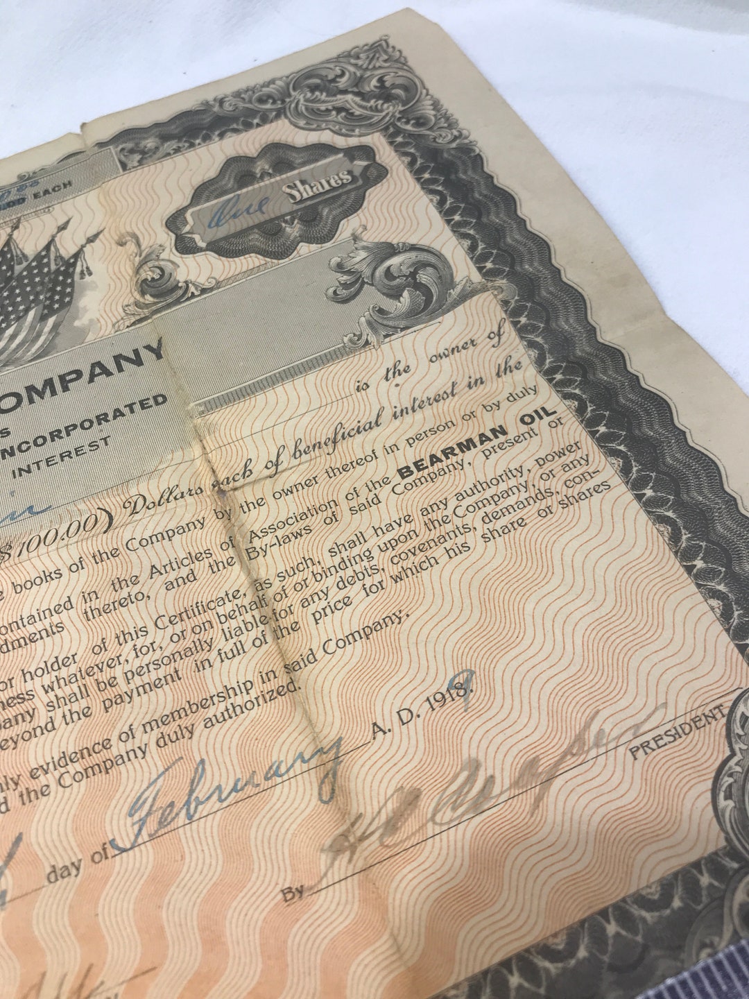 Vintage Ephemera, Oil Company Stock Share Certificate, Bearman Oil Co ...