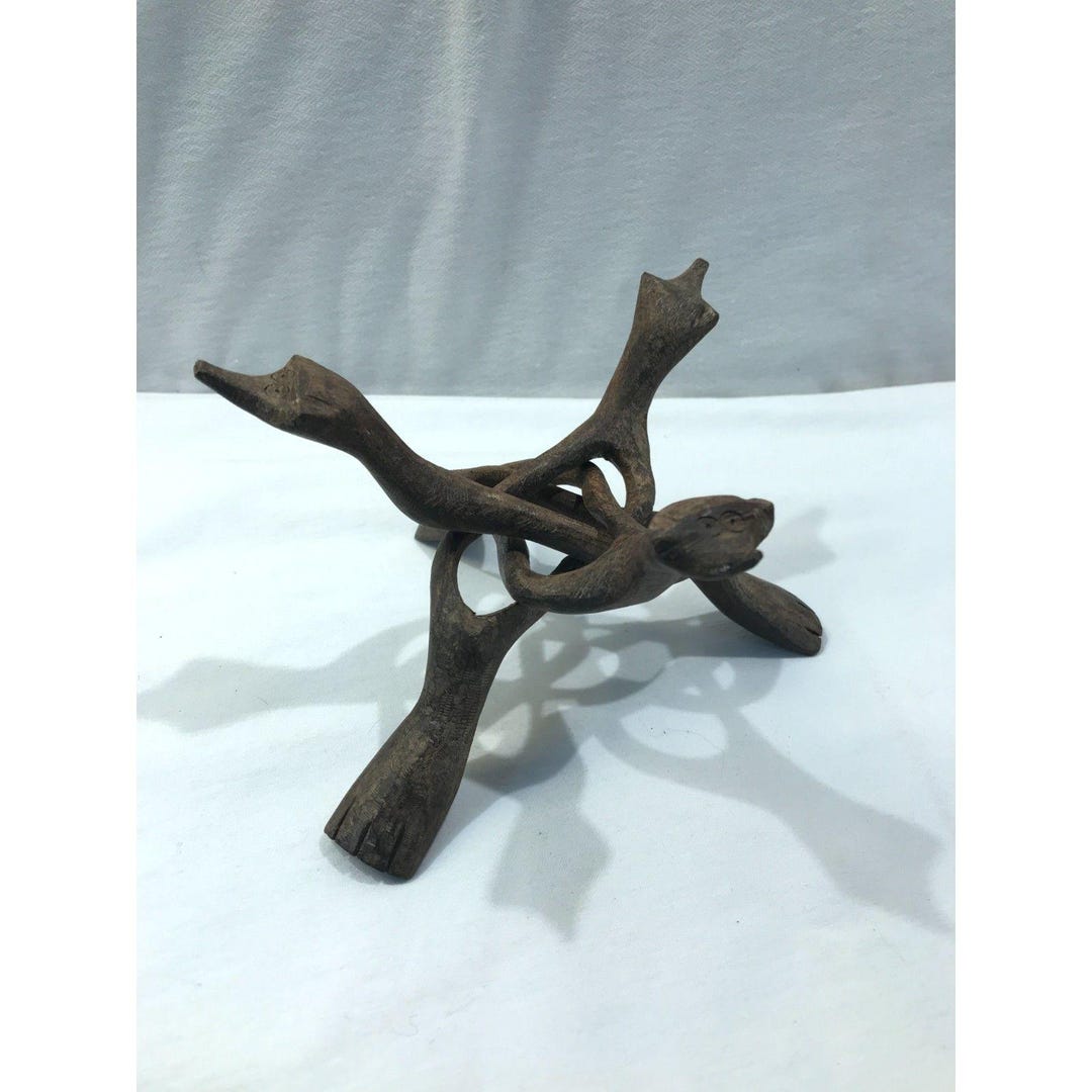 Carved Wood Tripod Bowl Base, Snake Animal Footed Three Heads - Etsy