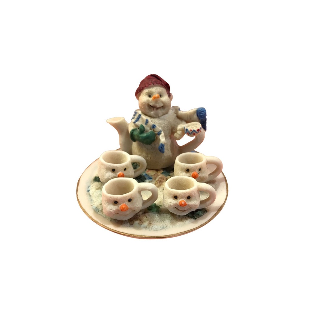 Miniature Snowman Tea Set, Resin 7 Piece Toy Teapot, Cups and Plate - Etsy
