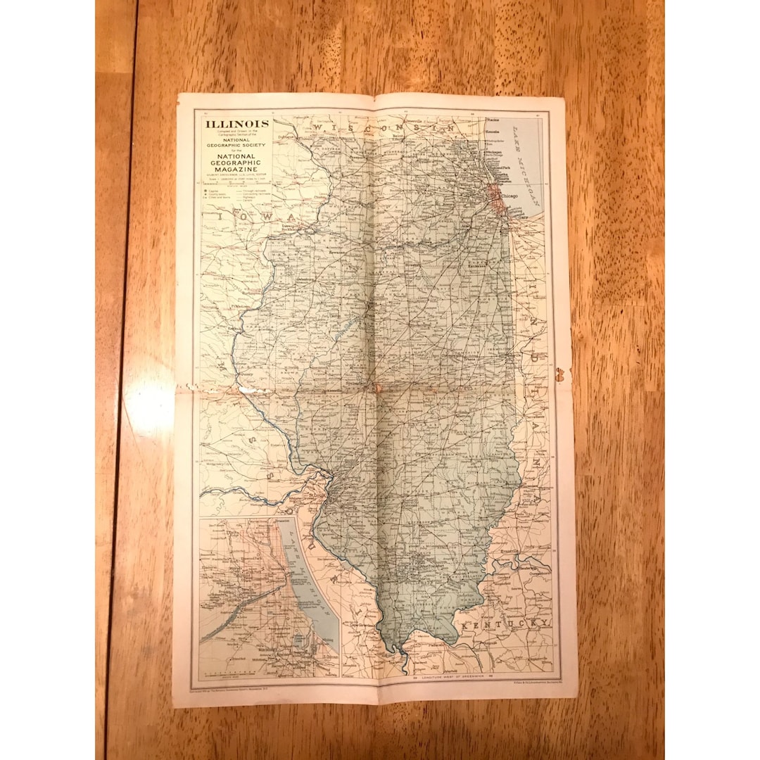 1931 National Geographic Illinois Map, Old Color Paper Map, 19 X 12.5 ...