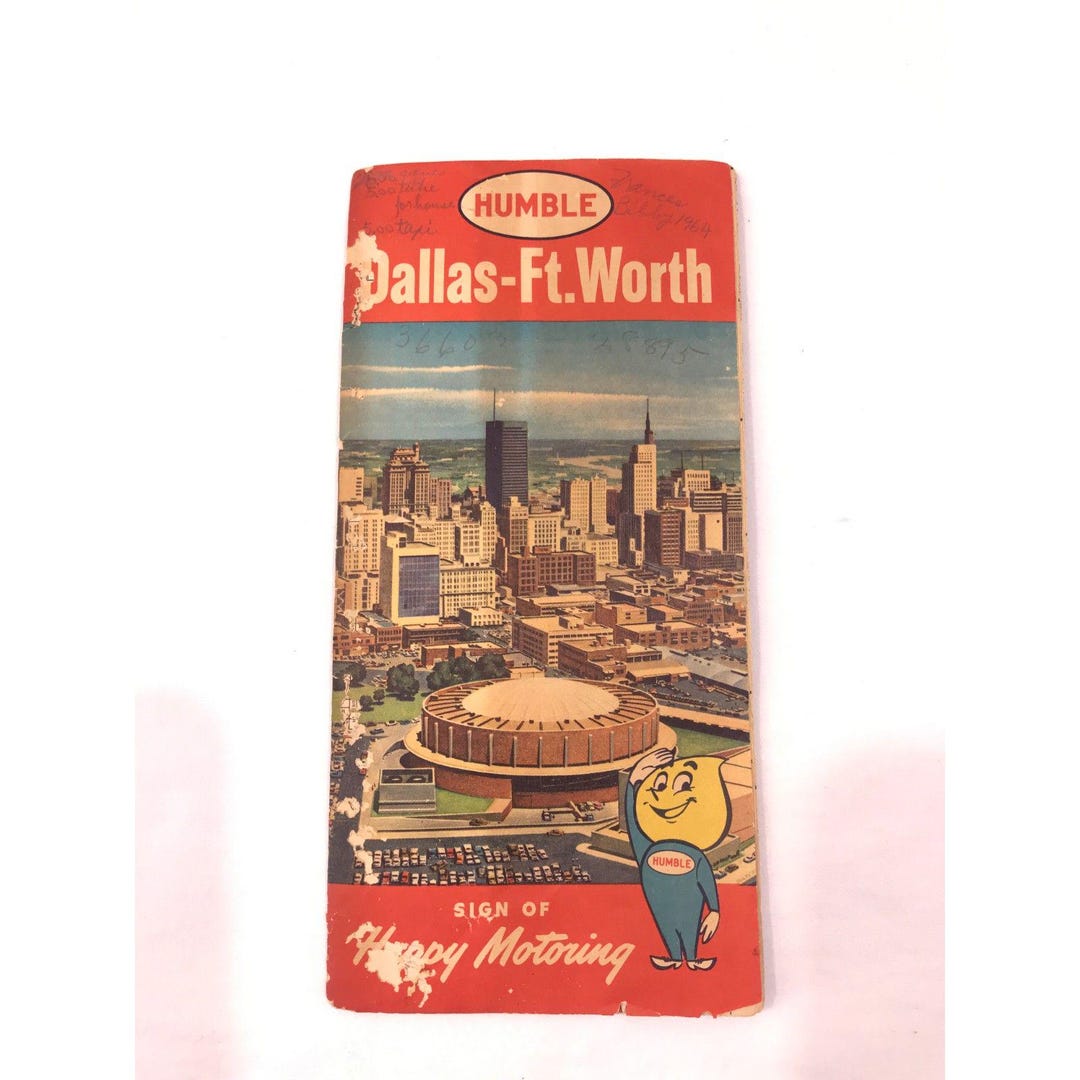 Vintage Humble Ft.worth Dallas Road Map, 1960 Travel Paper Map Texas ...