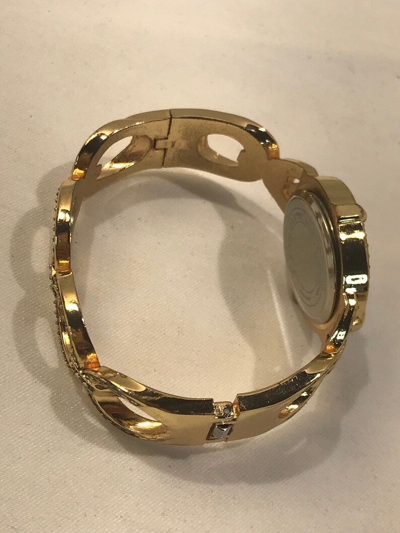 Ladies Cuff Watch Geneva Gold Tone Chain Link Spring Close - Etsy