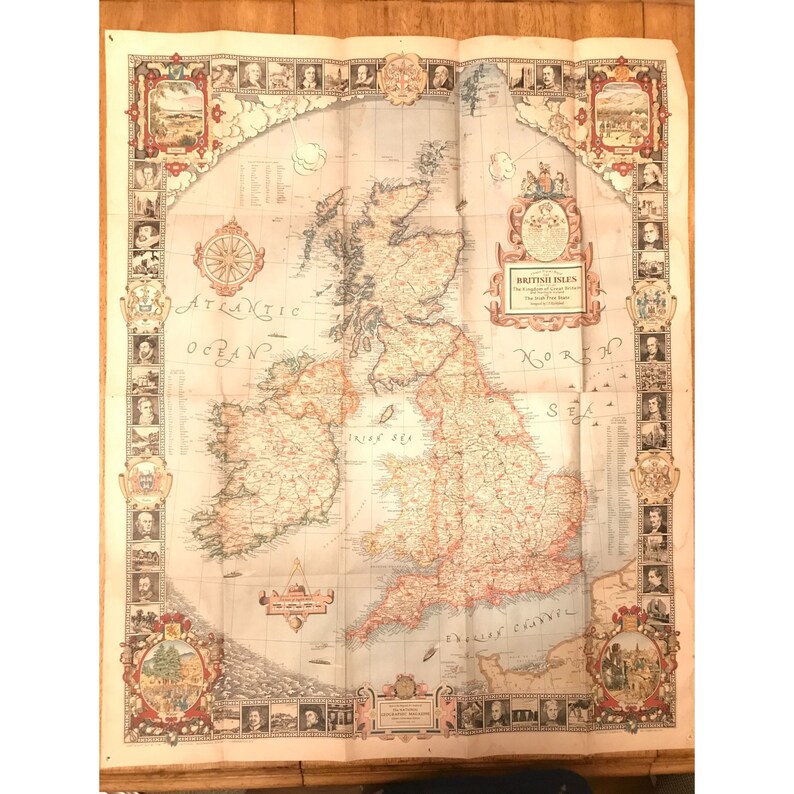 1937 National Geographic British Isles Great Britain Map Old - Etsy