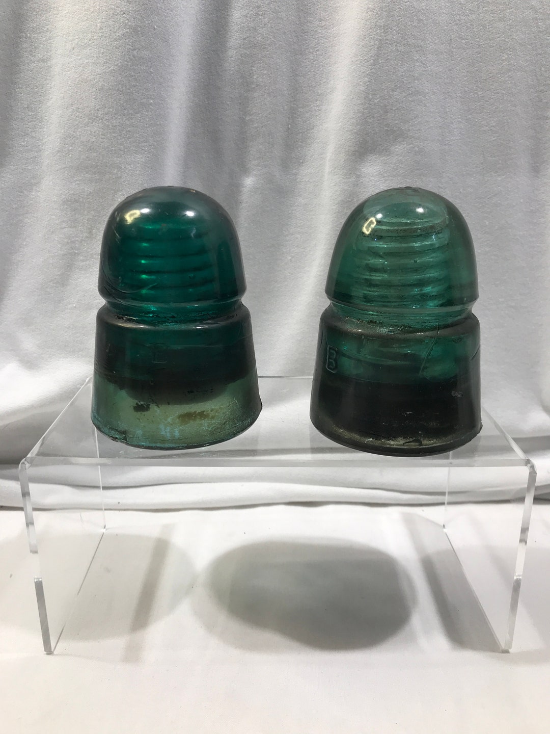 Glass Insulators Heavy Clear Dark Green Glass Vintage Set - Etsy